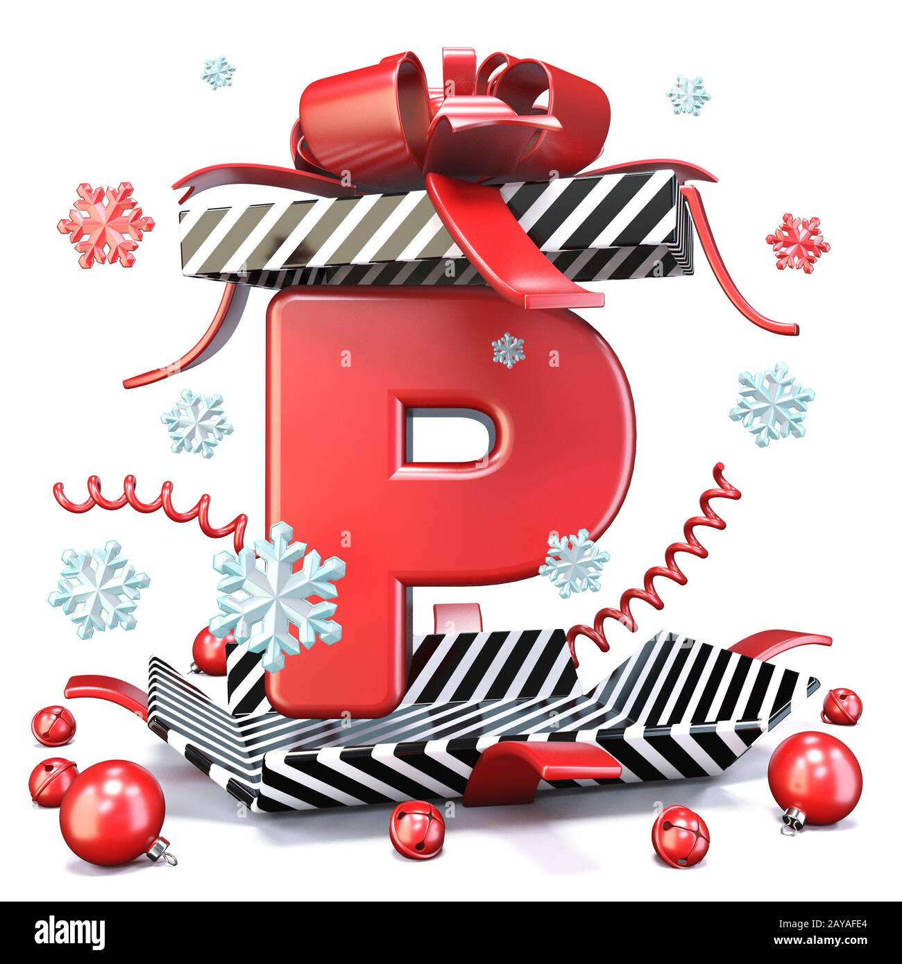 Red Letter P inside open gift box 3D Stock Photo - Alamy
