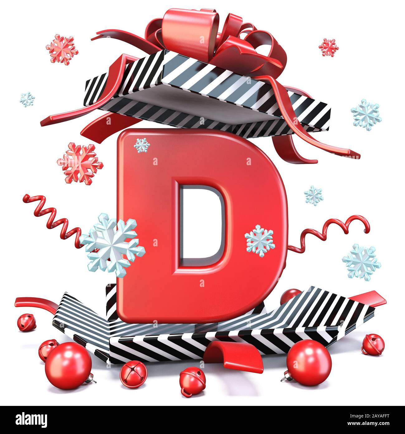 Red Letter D inside open gift box 3D Stock Photo - Alamy