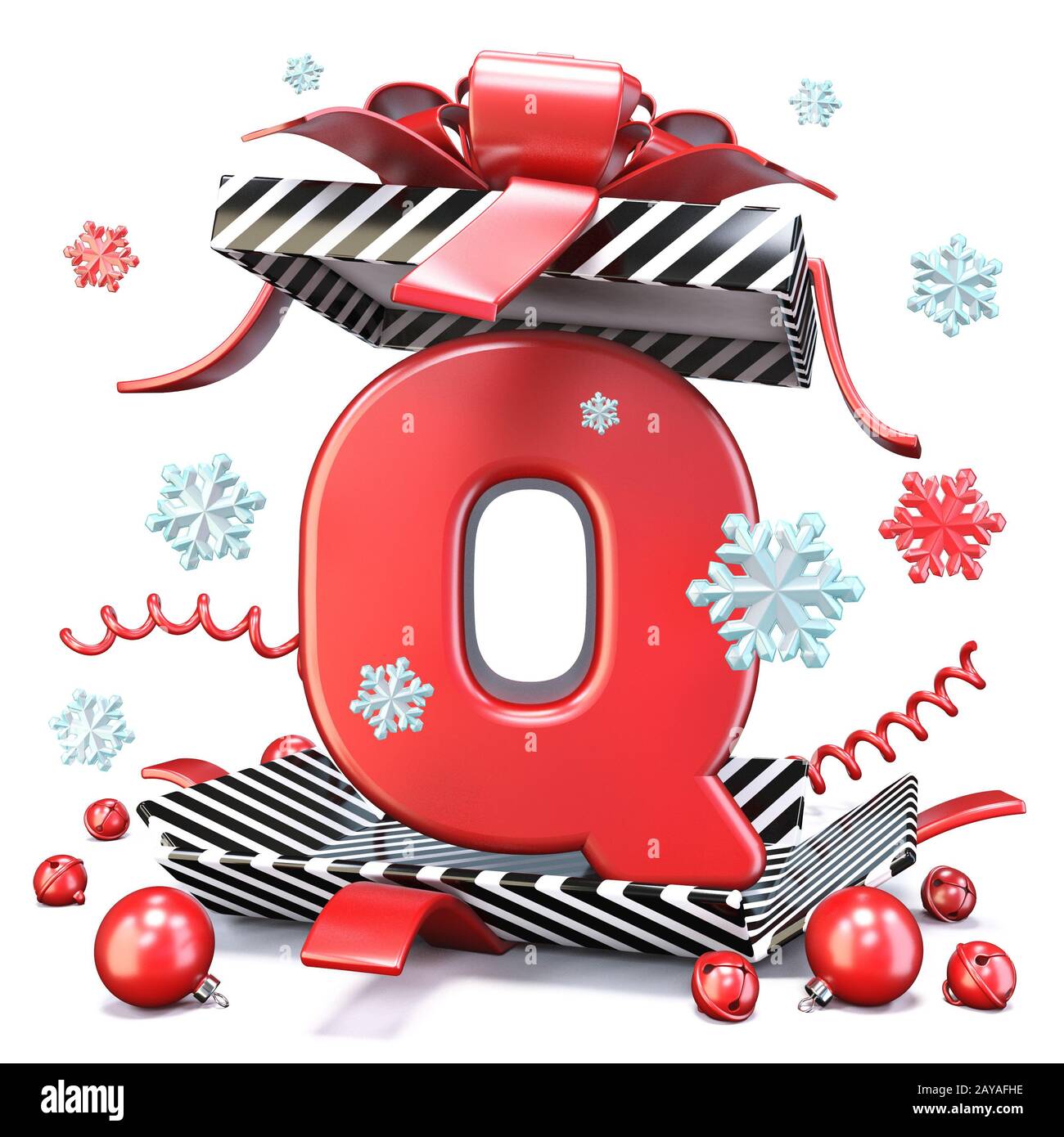 Red Letter Q inside open gift box 3D Stock Photo - Alamy