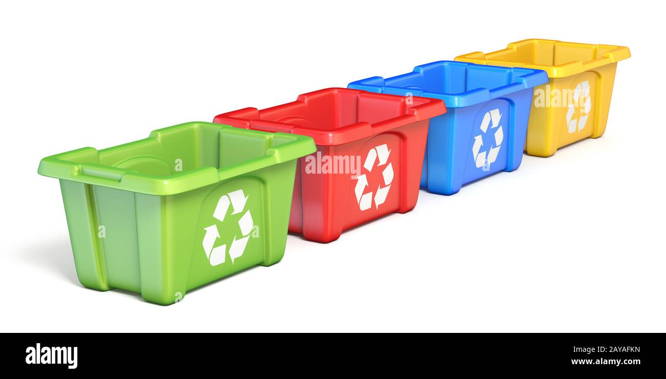 Four colorful recycle bins 3D Stock Photo - Alamy