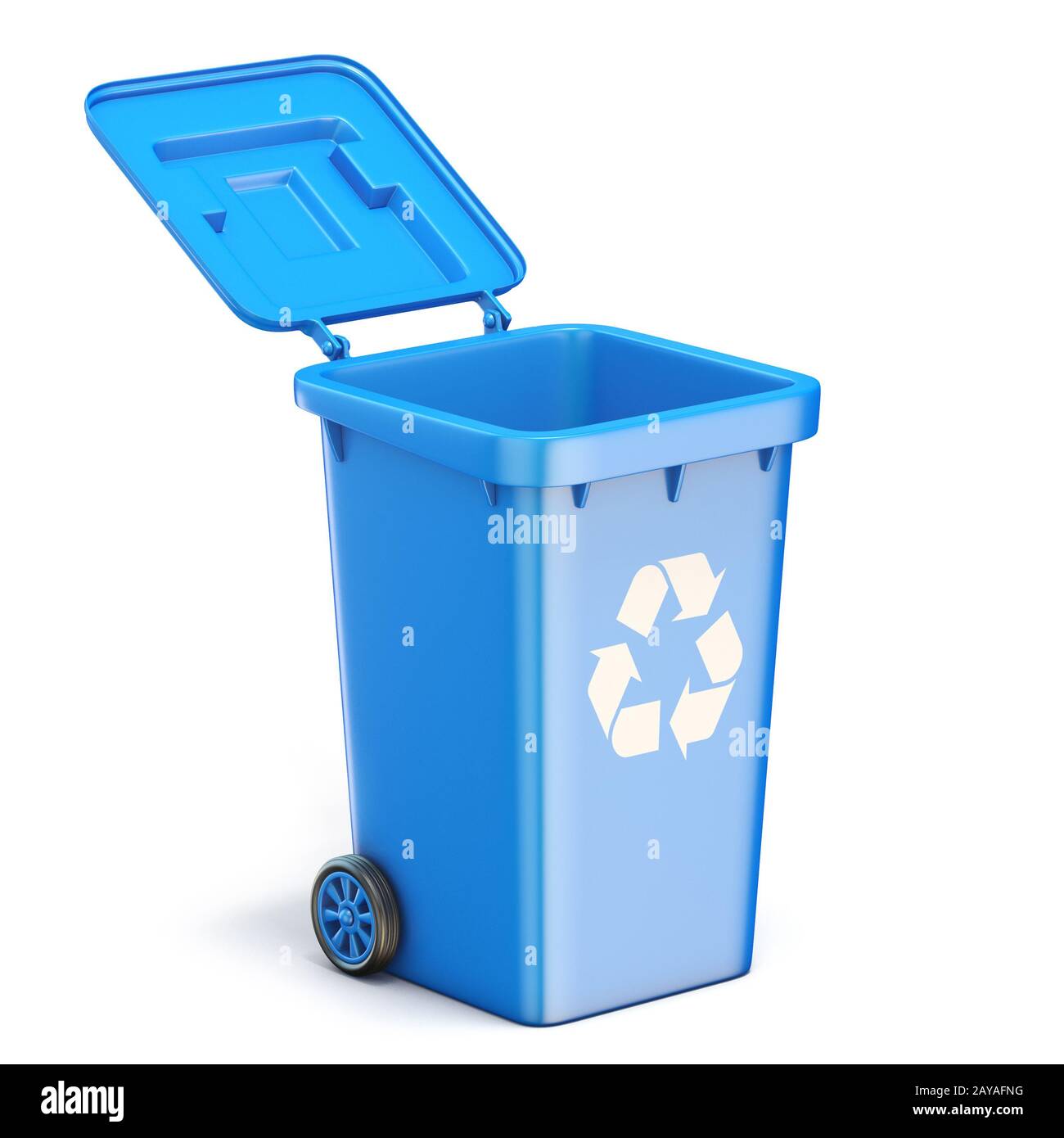 Blue plastic recycle bin opened 3D Stock Photo - Alamy