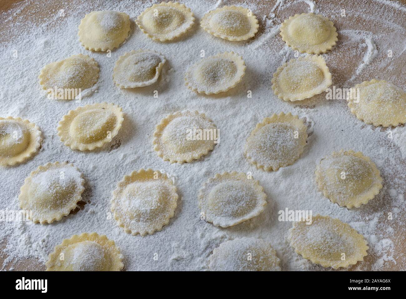 Circular Italian Ravioli, freshly prepared Stock Photo - Alamy