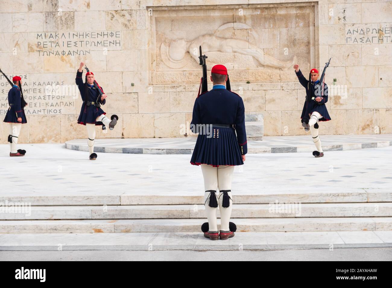 Changing of the presidential guard called Evzones at the Monument of the Unknown Soldier, next ...