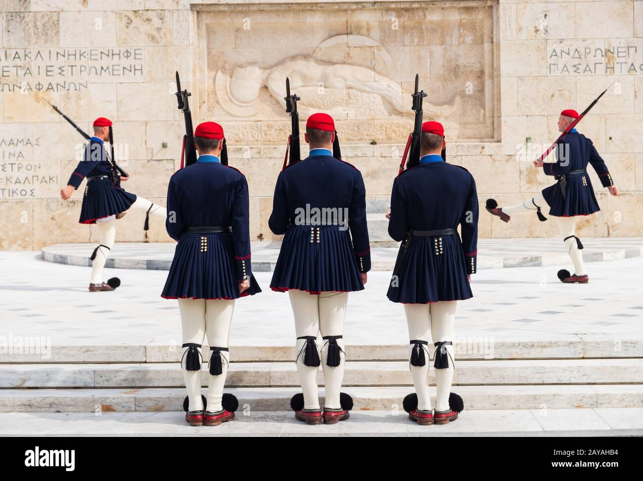 Changing of the presidential guard called Evzones at the Monument of the Unknown Soldier, next ...
