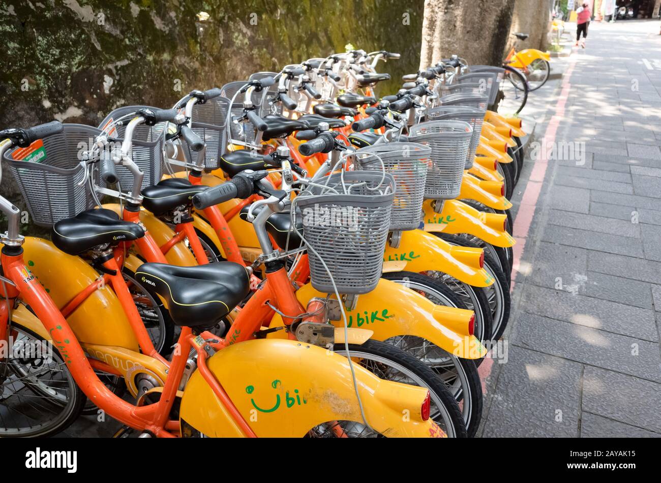 row of bicycles called Ubike, a bike sharing system service Stock Photo ...