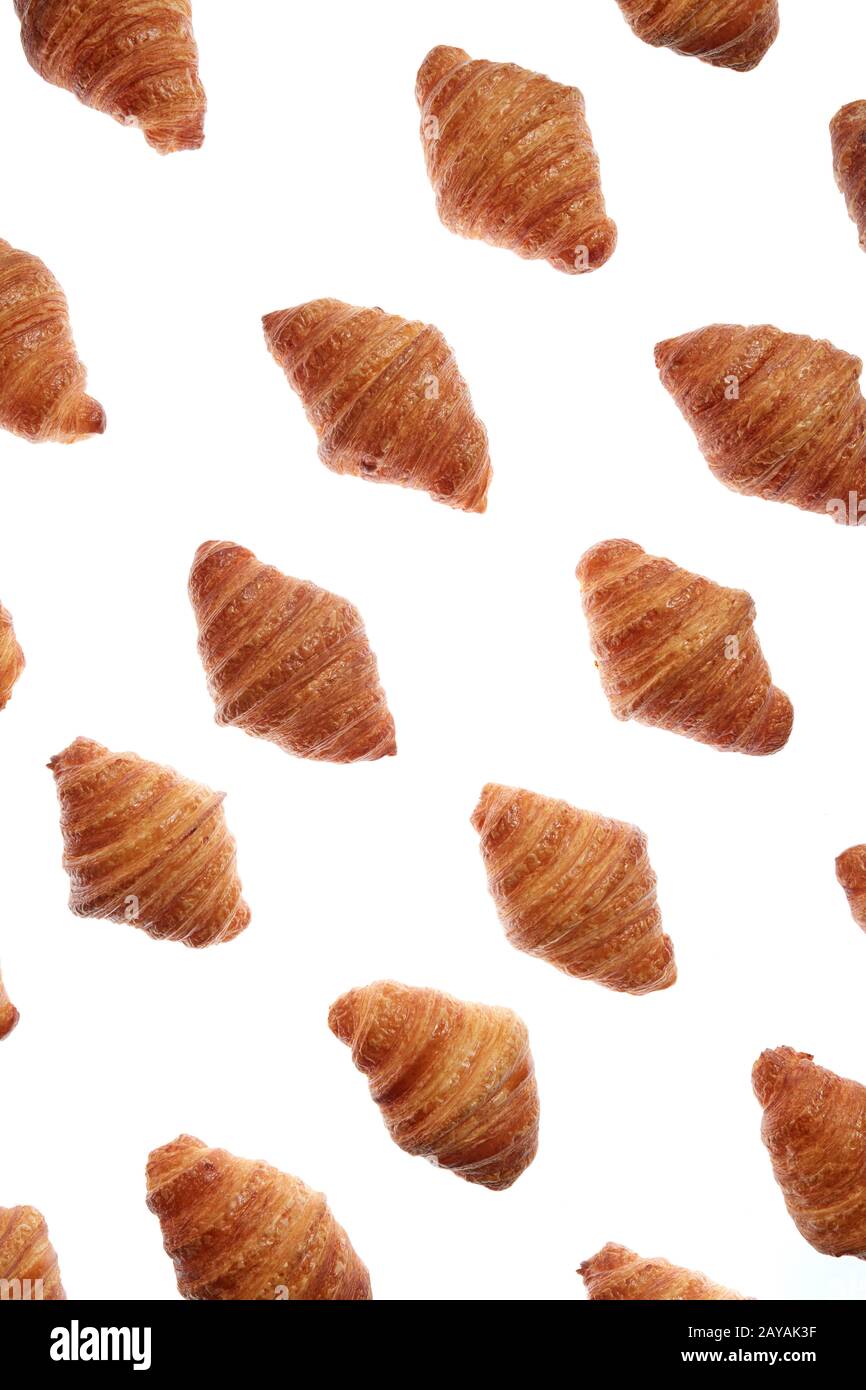 Diagonal bakery french croissants pattern on a white background Stock ...