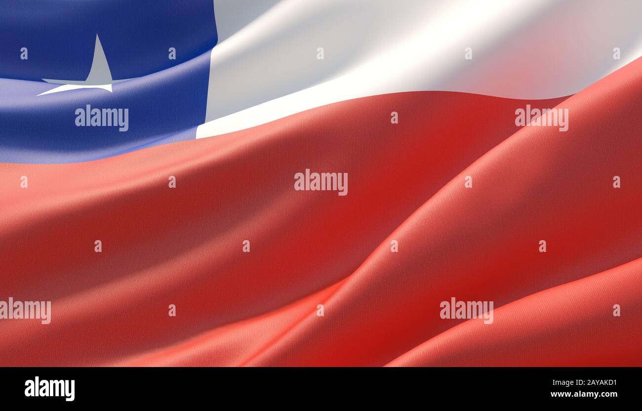 Waved highly detailed close-up flag of Chile. 3D illustration Stock ...