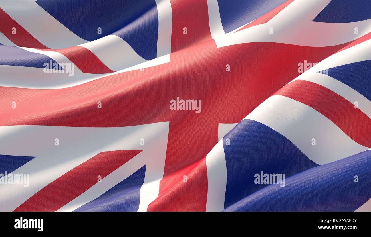 Waved highly detailed close-up flag of UK. 3D illustration Stock Photo ...