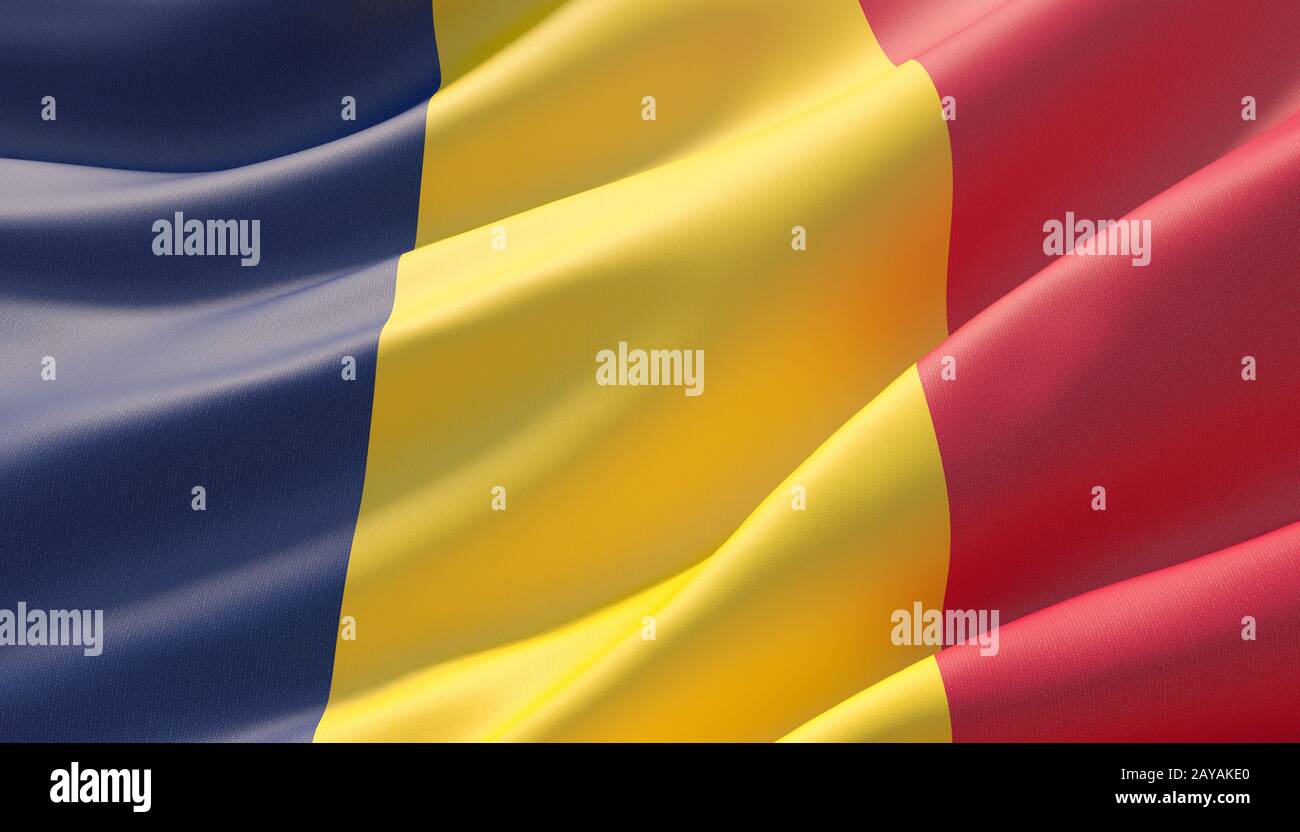 Waved highly detailed close-up flag of Chad. 3D illustration Stock ...