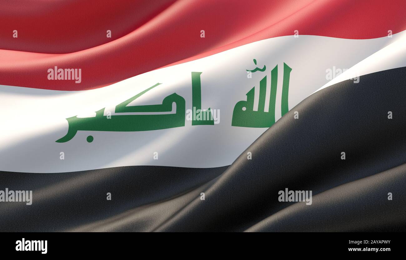 Waved highly detailed close-up flag of Iraq. 3D illustration Stock ...