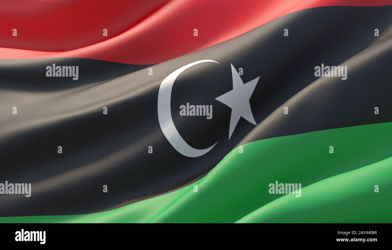 Waved highly detailed close-up flag of Libya. 3D illustration Stock ...