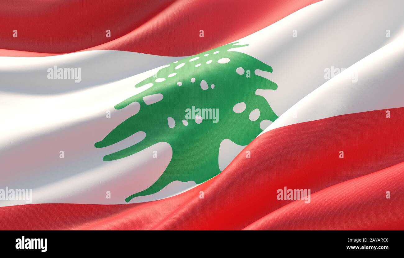 Waved highly detailed close-up flag of Lebanon. 3D illustration Stock ...