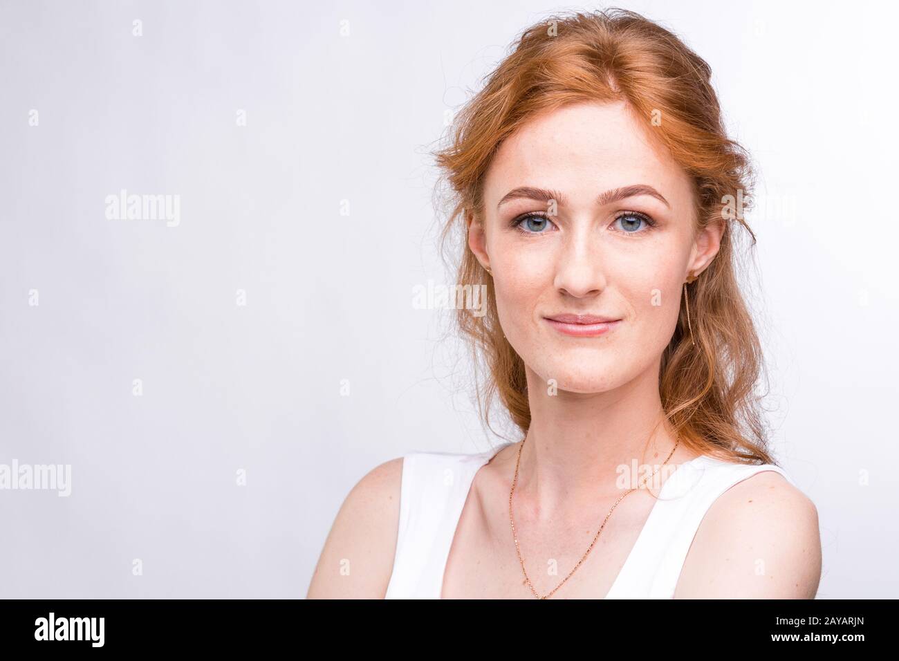 Portrait of a beautiful young woman of European, Caucasian nationality ...