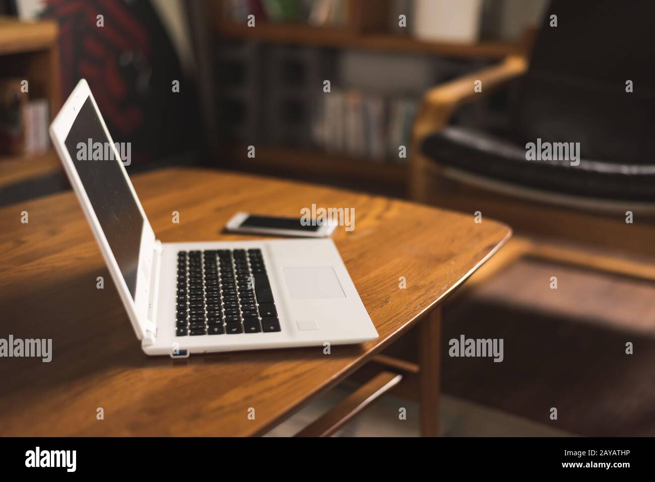 laptop on desk Stock Photo - Alamy