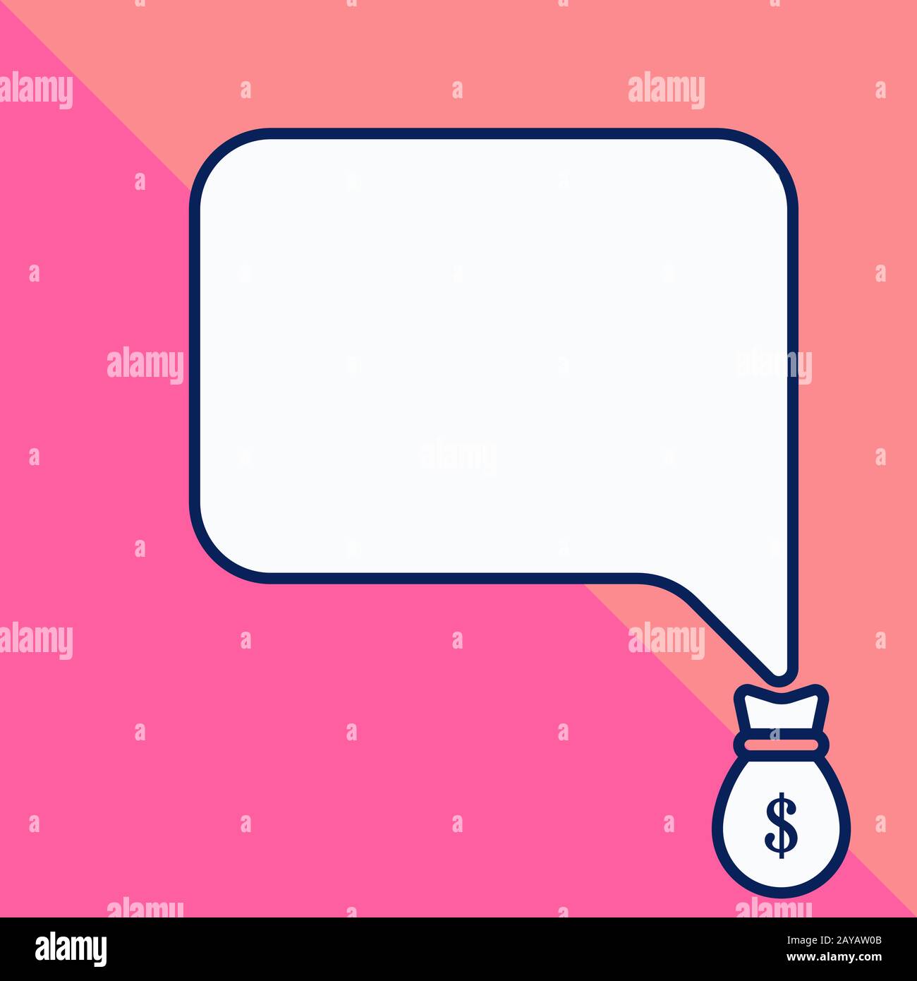 Isolated front view speech bubble pointing down dollar USD money bag ...