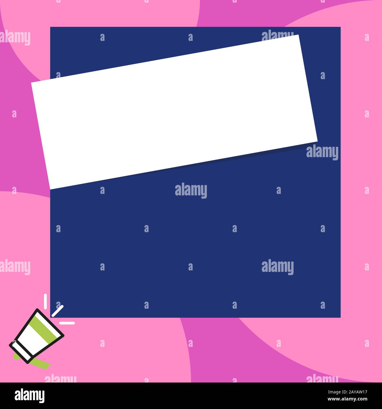 Front view big blank square with rectangle stick above small megaphone ...
