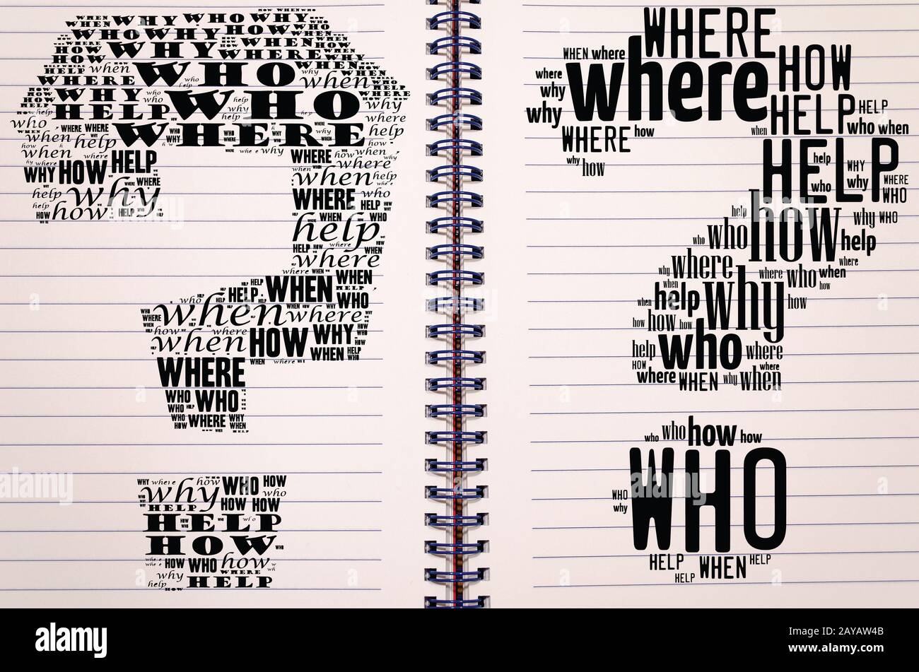 Question mark word cloud collage Stock Photo - Alamy