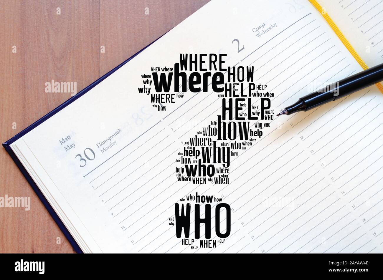 Question mark word cloud collage Stock Photo - Alamy