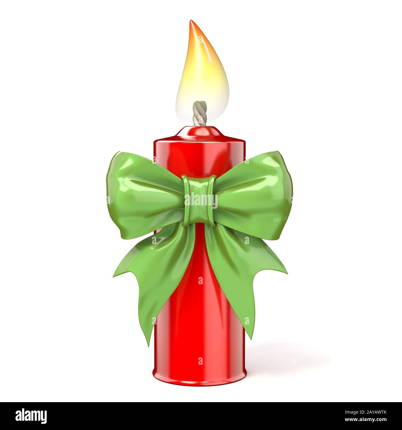 Red candle with green ribbon bow. 3D Stock Photo - Alamy