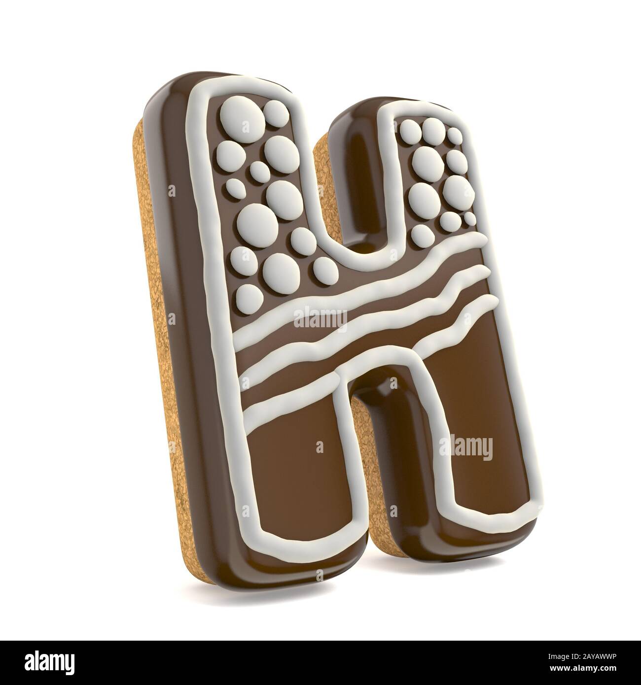 Letter H chocolate Christmas gingerbread font decorated with white ...