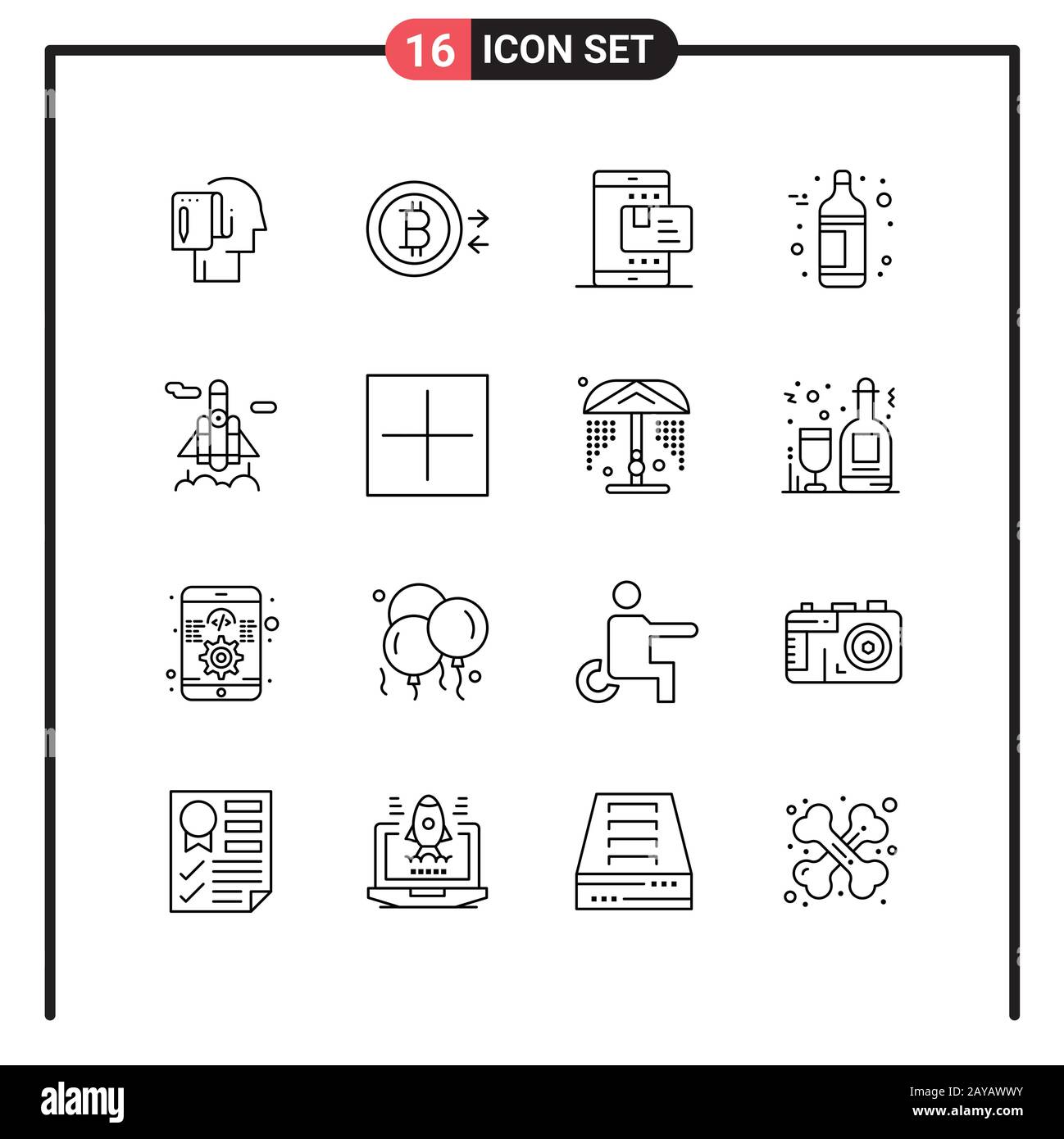 Set Of 16 Line Style Icons For Web And Mobile Outline Symbols For