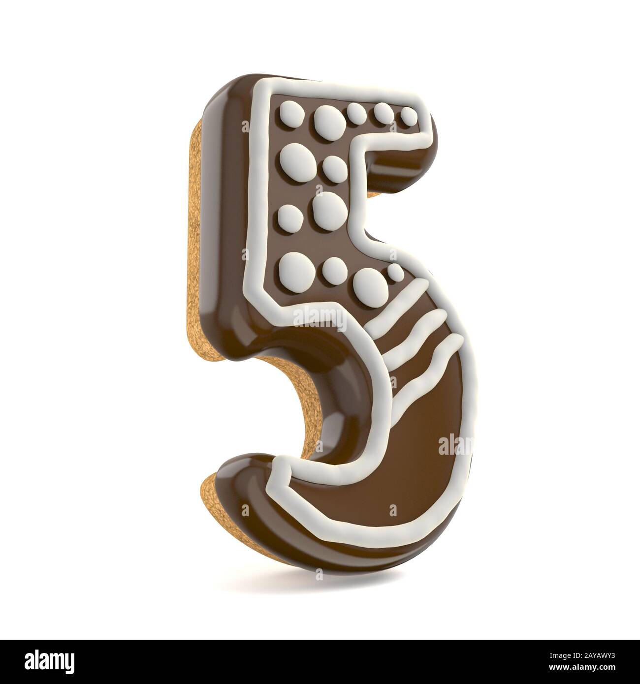 Number FIVE 5 chocolate Christmas gingerbread font decorated with white ...