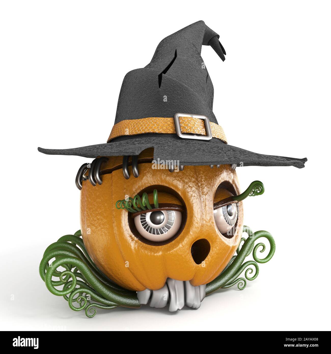 Halloween pumpkin Jack O Lantern lady with witch hat 3D Stock Photo - Alamy