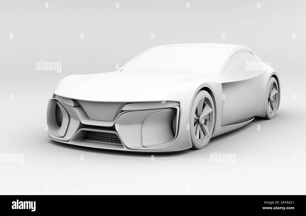 Clay rendering of electric powered sports coupe. 3D rendering image ...