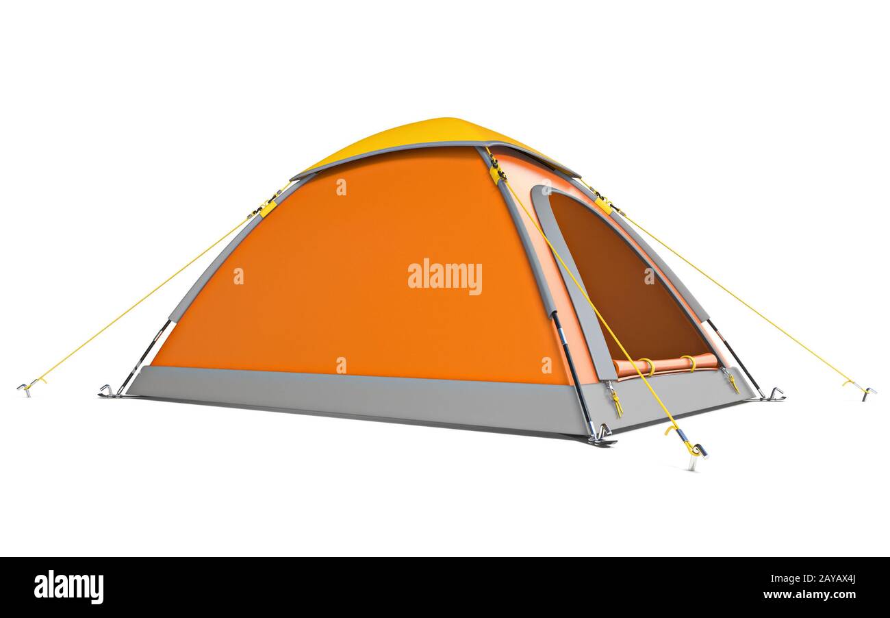 Orange yellow camping tent side view 3D Stock Photo - Alamy
