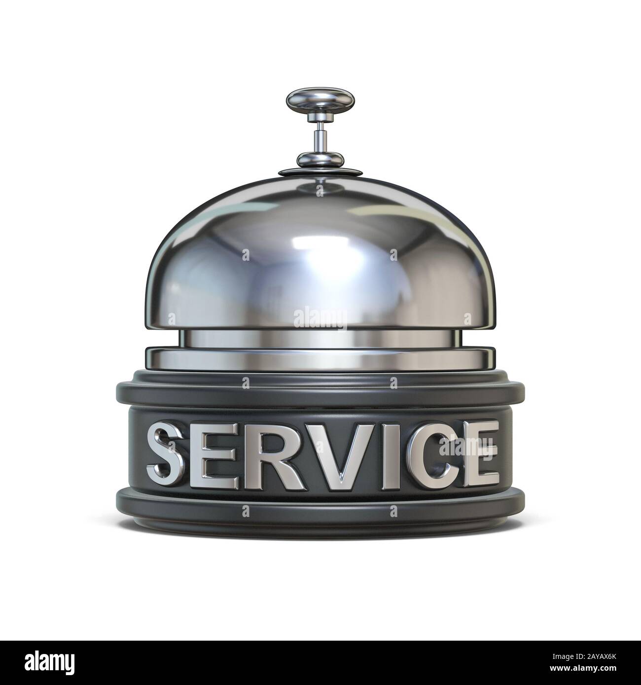 Silver reception bell SERVICE text 3D Stock Photo - Alamy