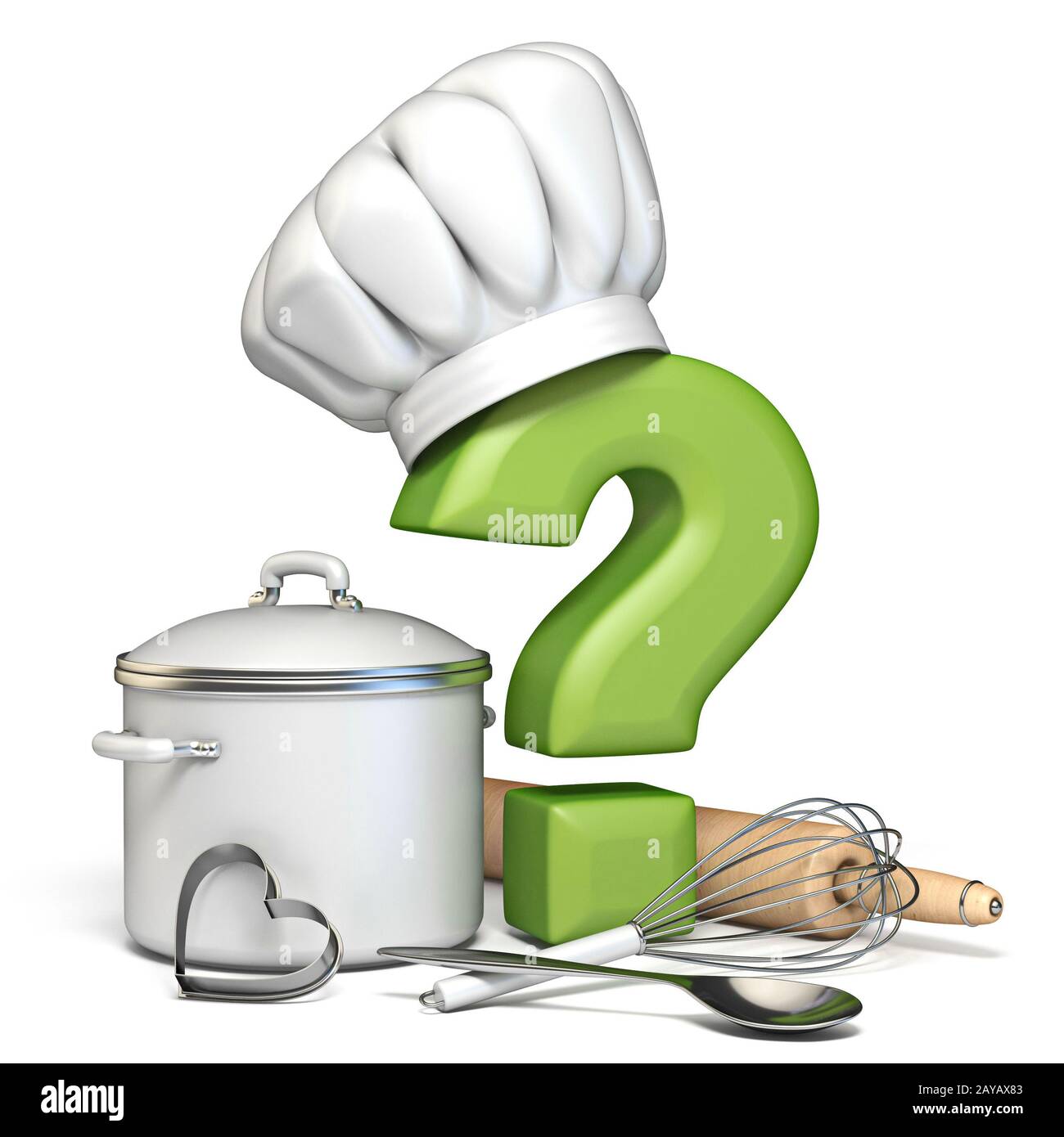 Question mark with cooking hat and kitchen utensils 3D Stock Photo - Alamy