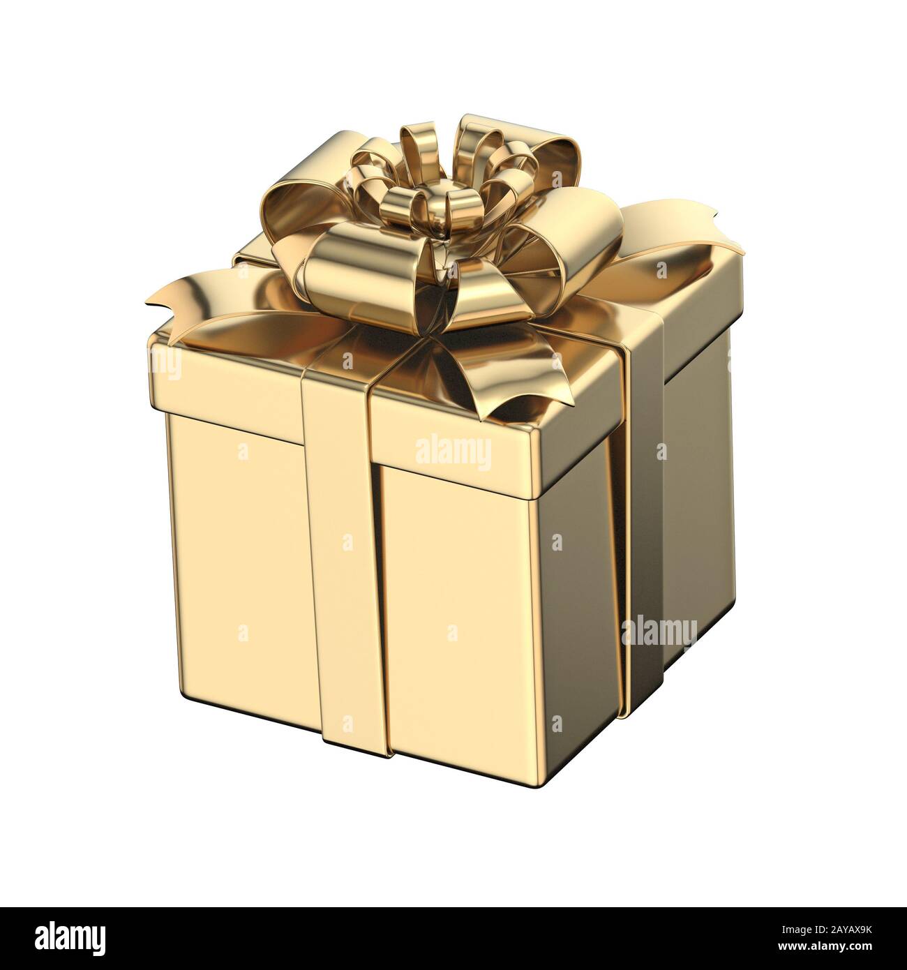 Cube golden gift box 3D Stock Photo - Alamy
