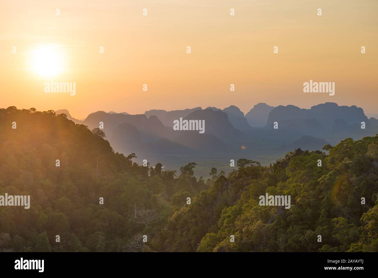 Mountain tropical landscape at sunset Stock Photo - Alamy