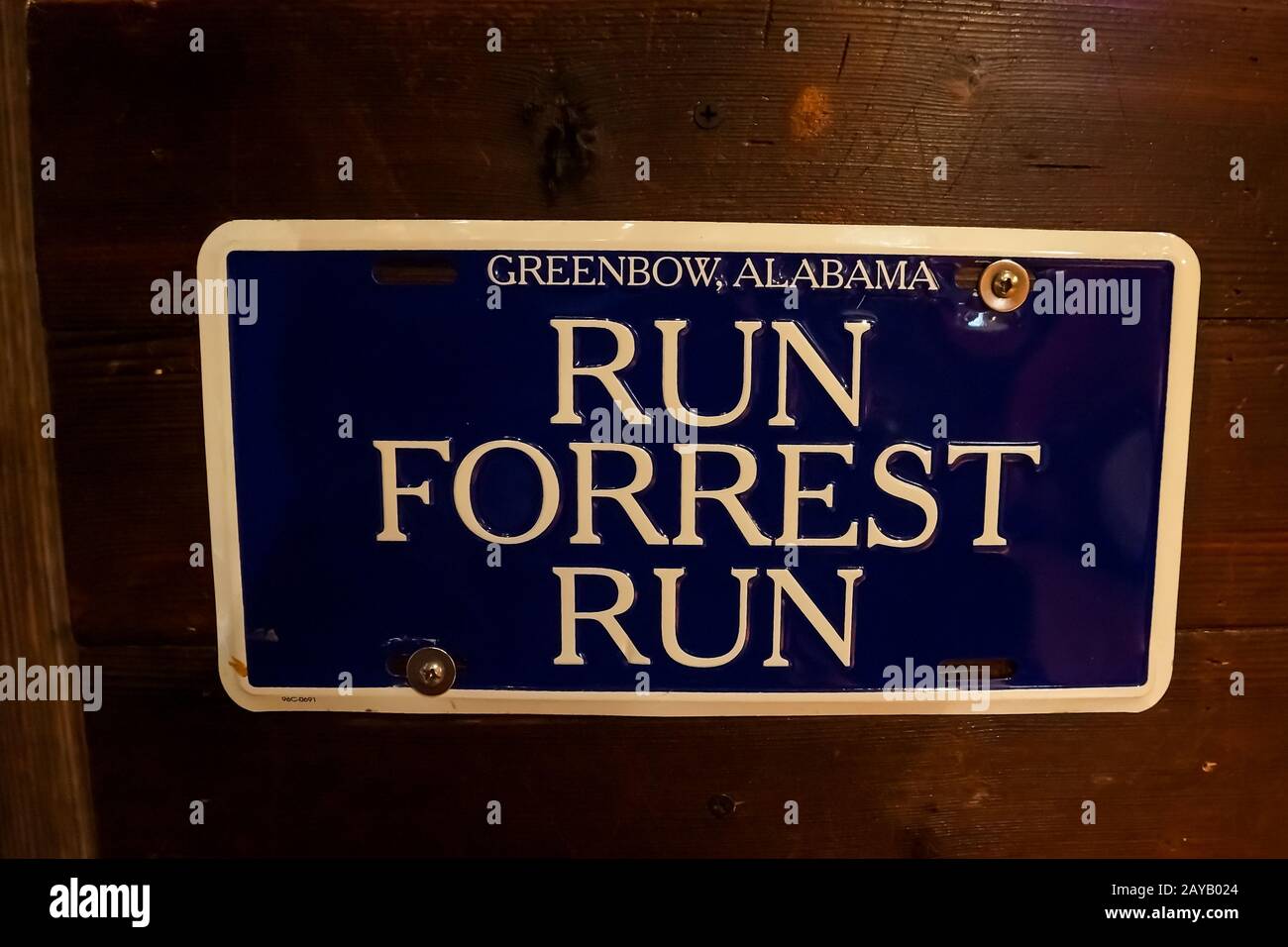 Run Forrest Run, Greenbow, Alabama written on dark blue plate Stock ...