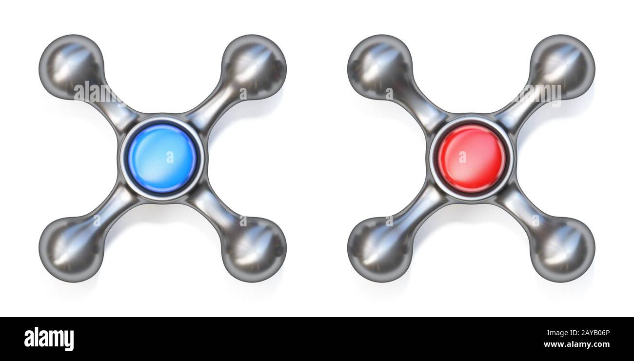 Red and blue water taps 3D Stock Photo - Alamy