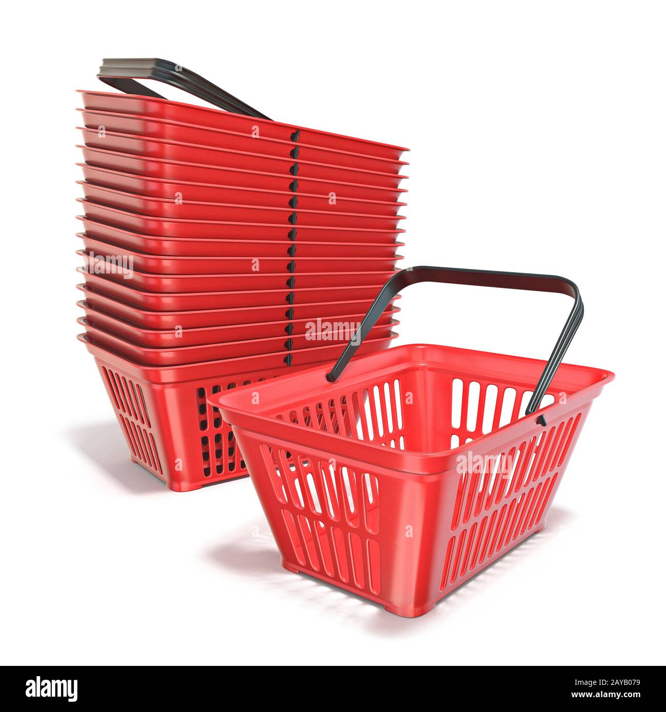 Red plastic shopping baskets 3D Stock Photo - Alamy