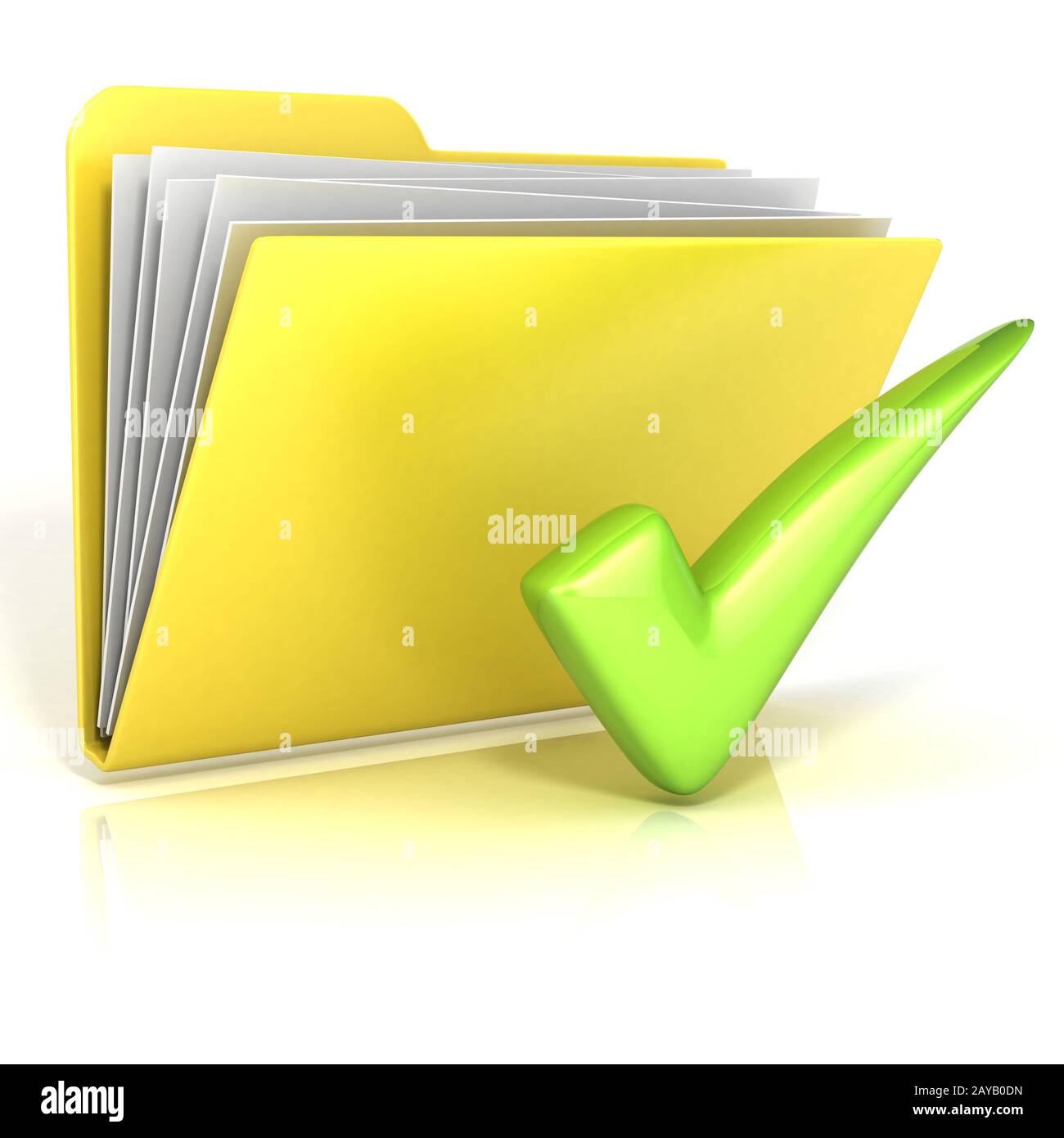 Positive, green check mark folder icon, 3D Stock Photo - Alamy