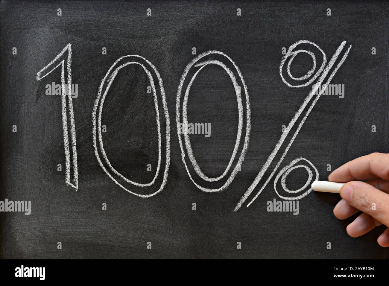 One hundred percent handwritten on a blackboard with a chalk Stock ...