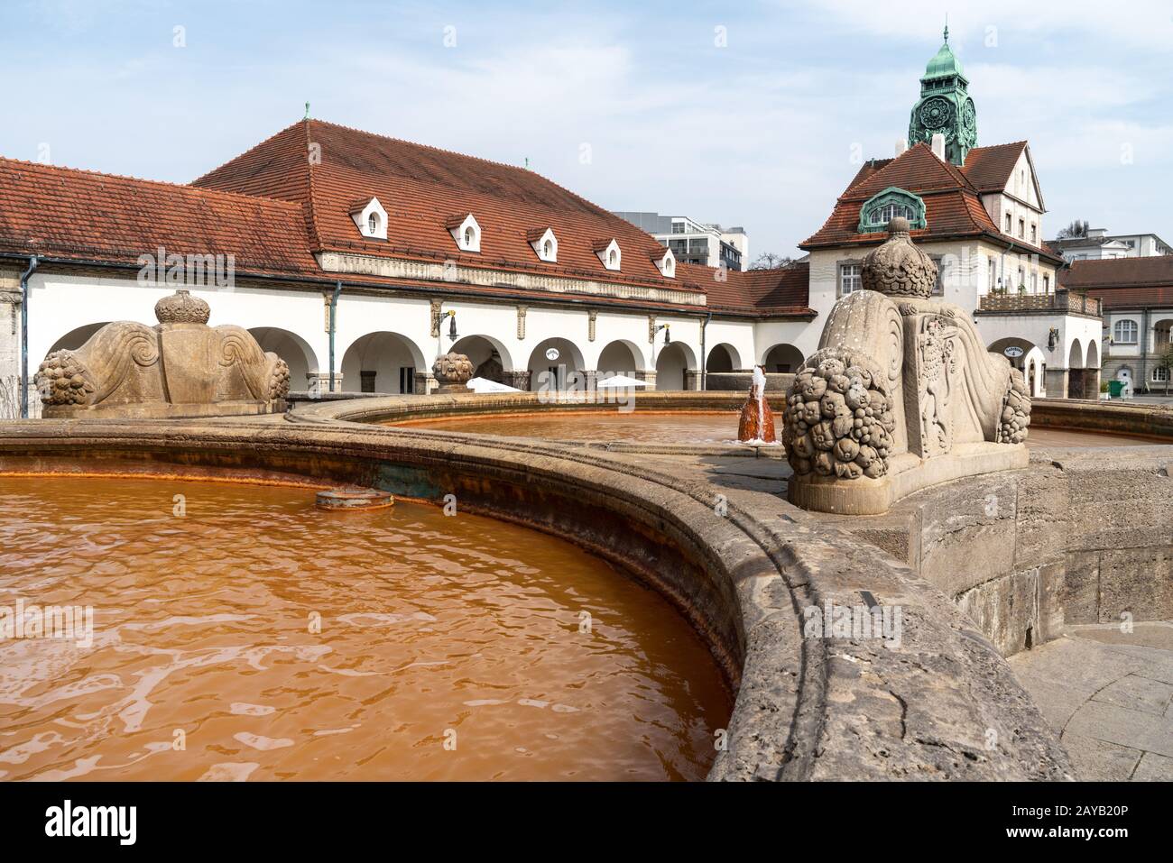 Fountain in the Art Nouveau spa complex Sprudelhof, Bad Nauheim Stock ...