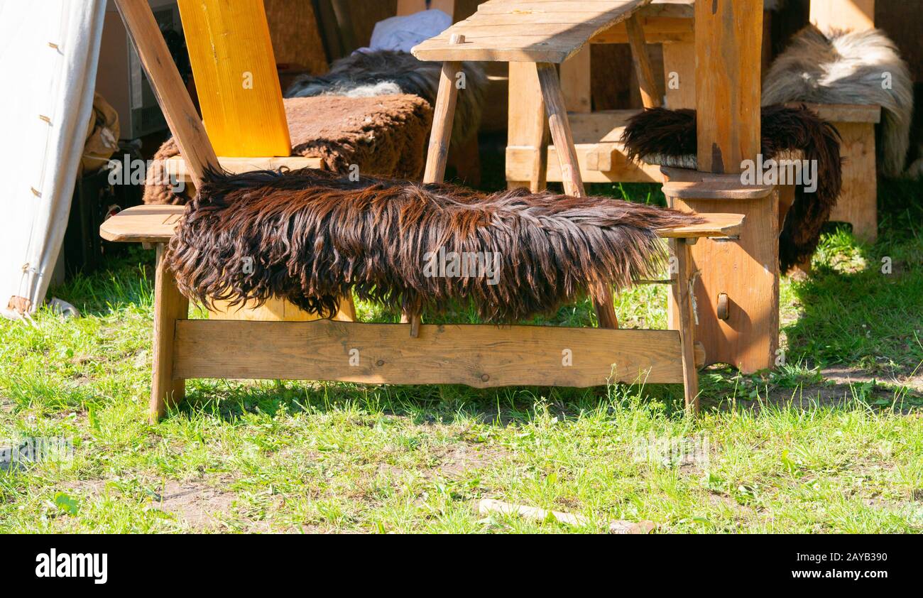 Tent camp and medieval objects during a medieval spectacle Stock Photo ...
