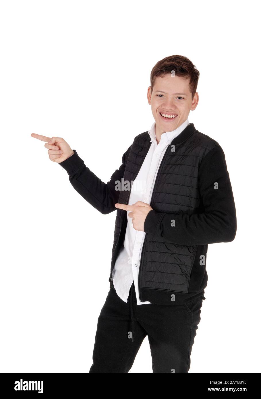 Teen boy pointing hands smiling Cut Out Stock Images & Pictures - Alamy