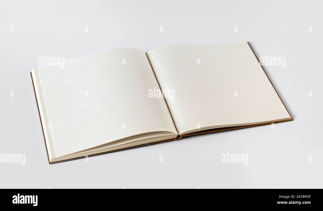 Open blank notebook isolated on grey Stock Photo - Alamy