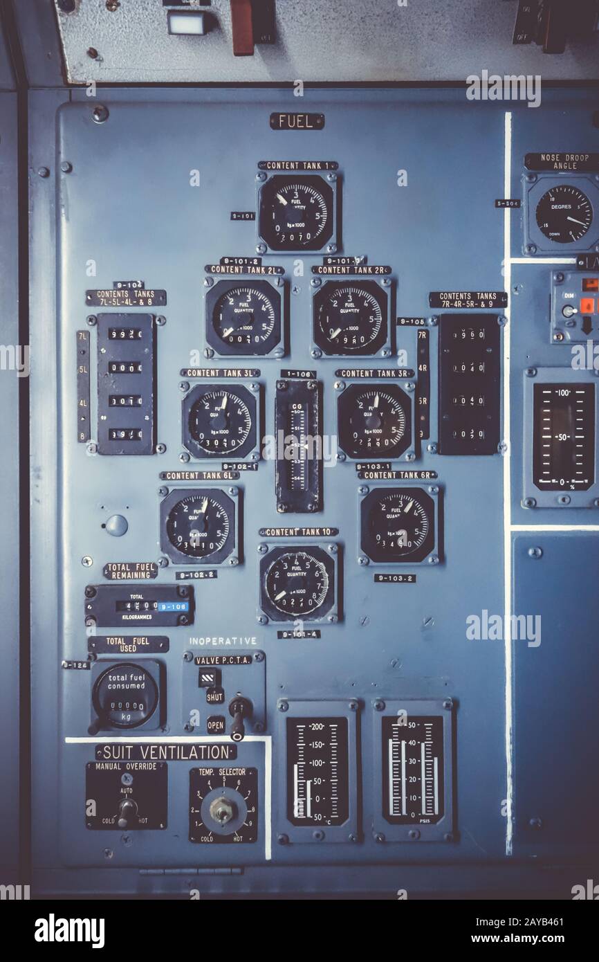 Old airplane control panel in cockpit Stock Photo - Alamy
