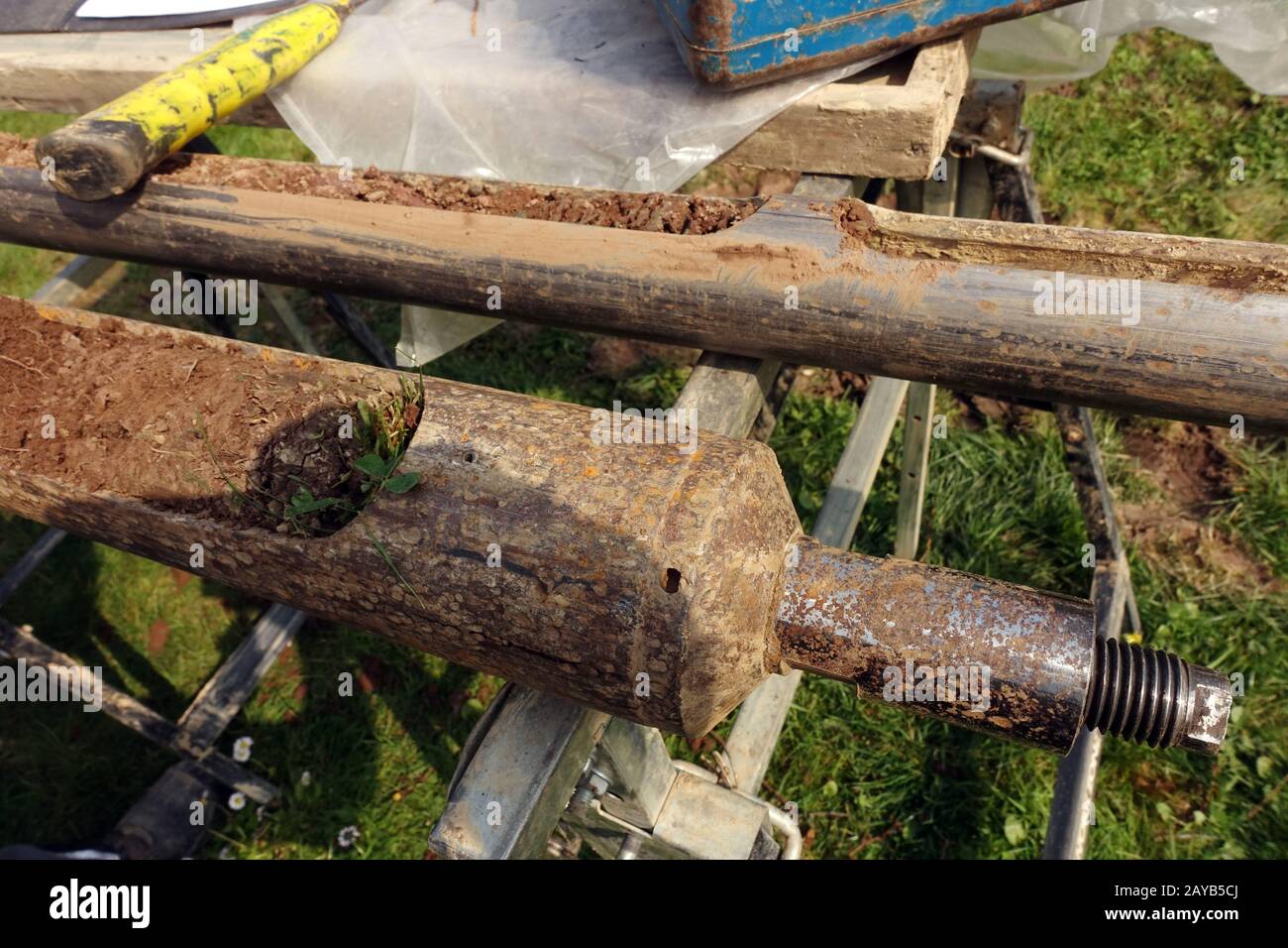 Soil sample of a borehole in preparation for a new house construction ...