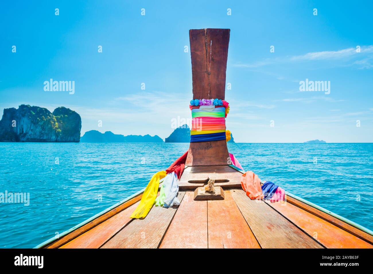 View from head of traditional boat to sea and islands Stock Photo - Alamy