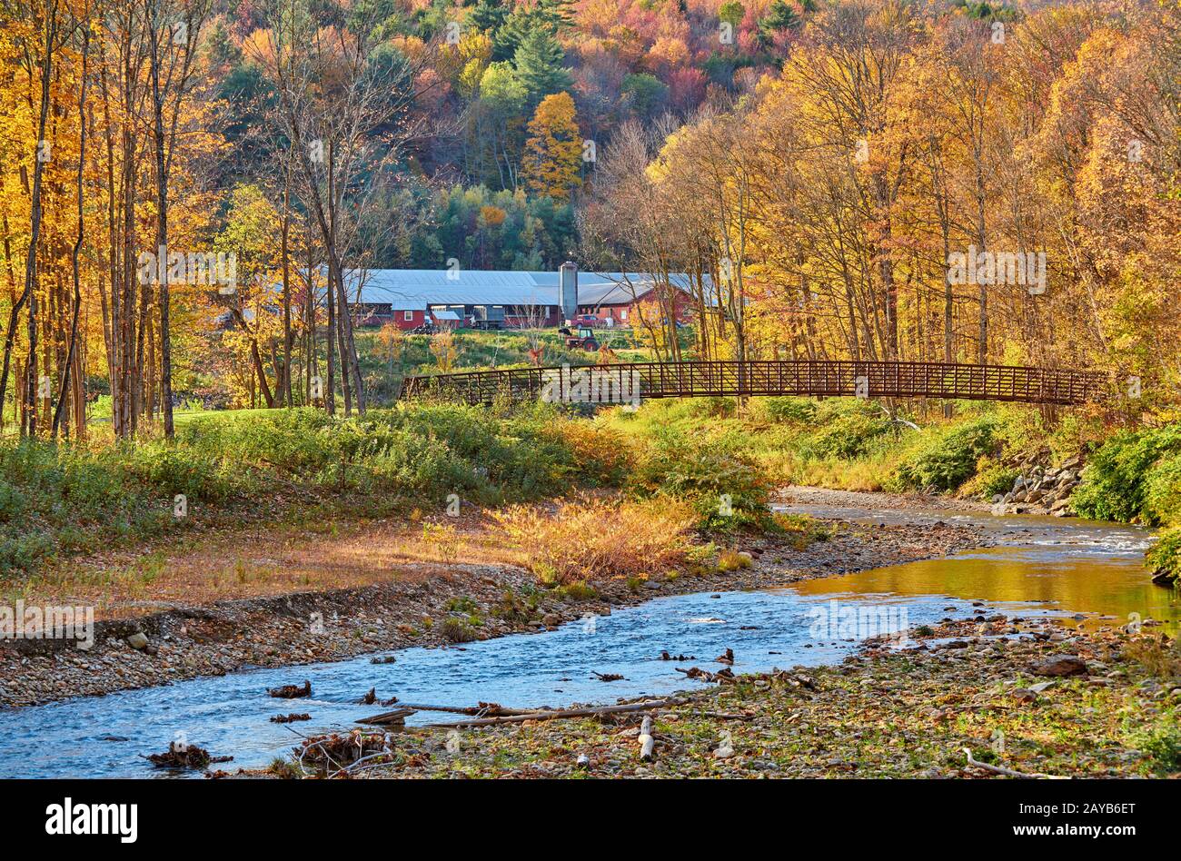 Autumn landscape with farm with barn Stock Photo - Alamy