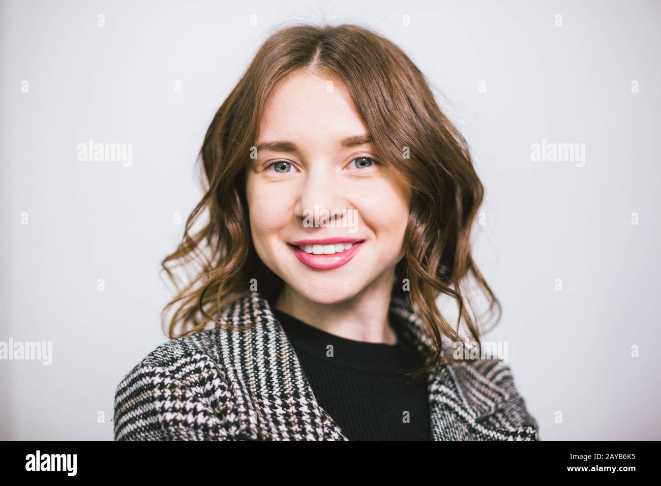 Portrait young beautiful caucasian woman on white background. European ...
