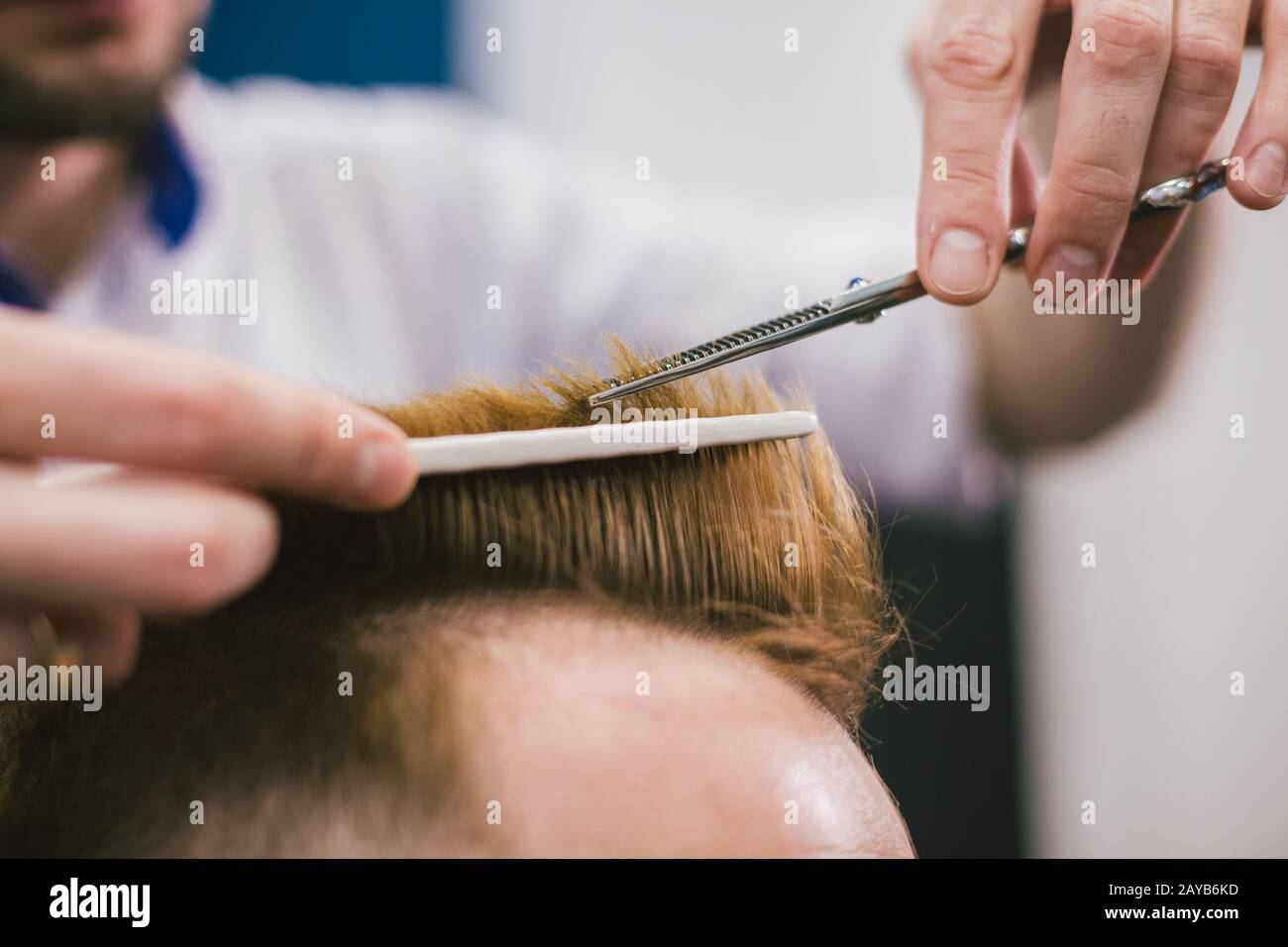 Barber Making Haircut Bearded Man In Barbershop. Professional stylist ...