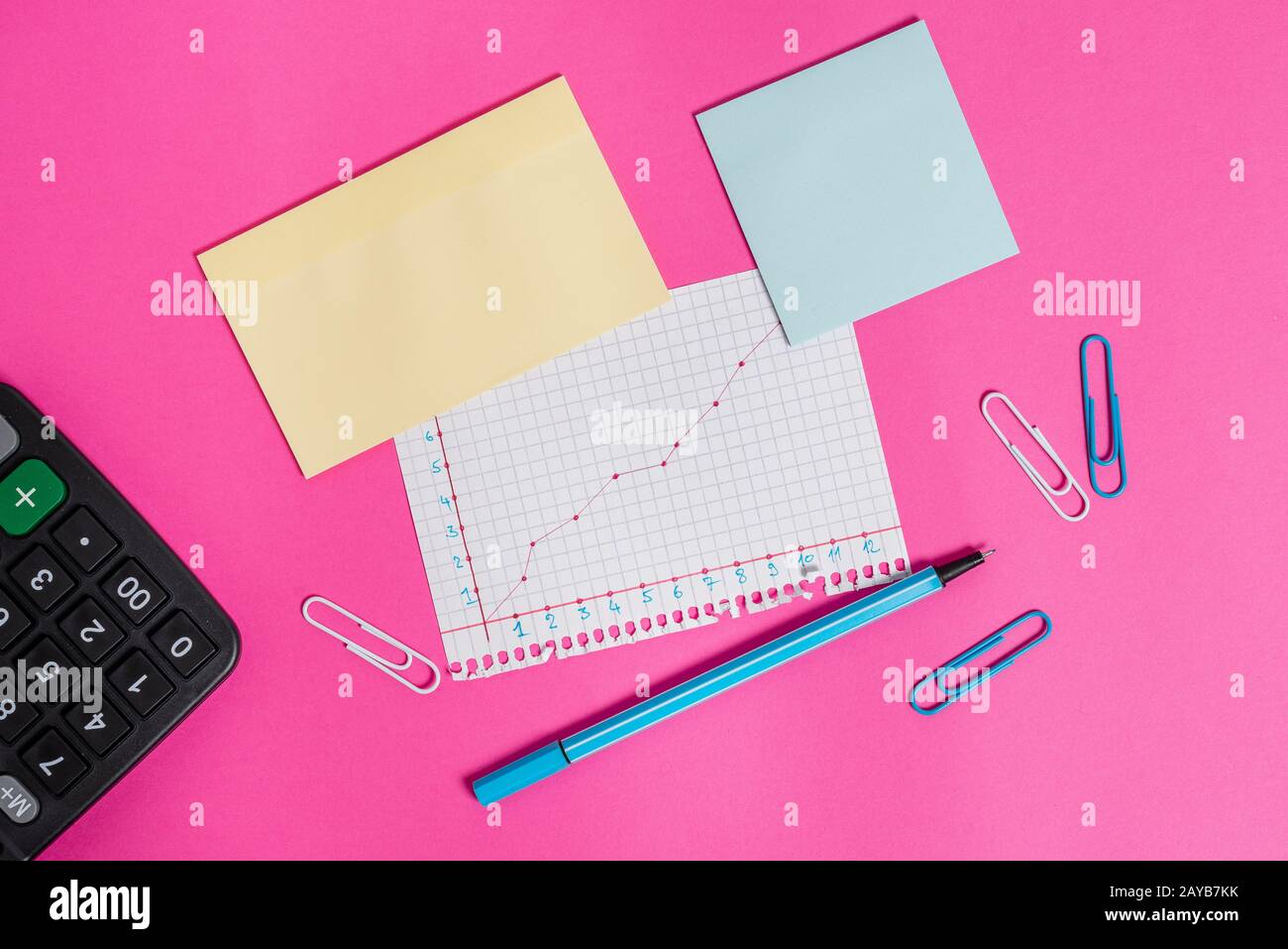 Writing equipment and note paper with mathematic sheet placed above a ...