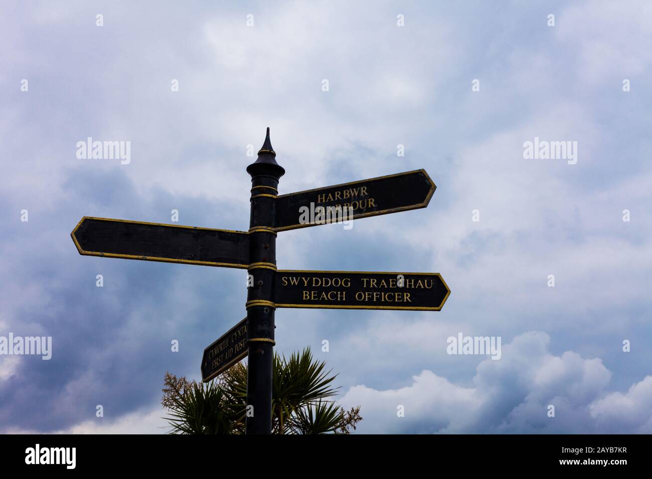 Road sign on the crossroads with blue cloudy sky in the background ...